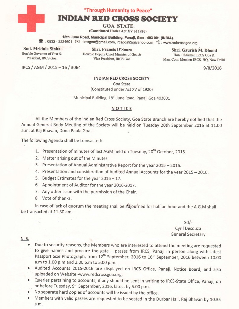 Notice of AGM 2016-17